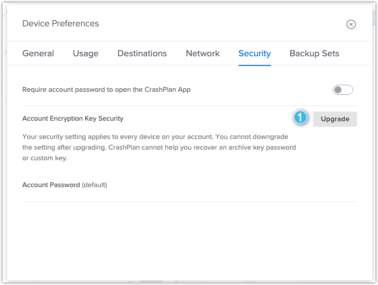 Enable archive key password security for backups – CrashPlan Help Center